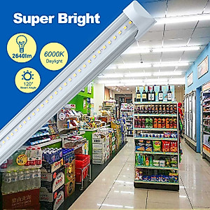 (Pack of 6)T8 4FT LED Integrated Tube Light Fixture, 24W Shop Light with ON/Off Switch Power Cord,6000K Supper White,Clear Cover,Single Strip Indoor Connectable Lamp,Replace Fluorescent Bulb Light