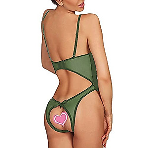 ALLureLove Lingerie for Women Sexy One-Piece Teddy Lingerie Bodysuit Lace Nightie (Small, Green)