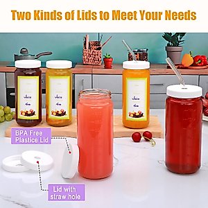 Salzesfalls 16oz Glass Juice Bottles with Lids and Straw,Reusable Juice Bottles with Lids,Travel Drinking Jars with Scale, for Juice,Coffee,Iced Tea,Smoothies,Milk,Set of 9