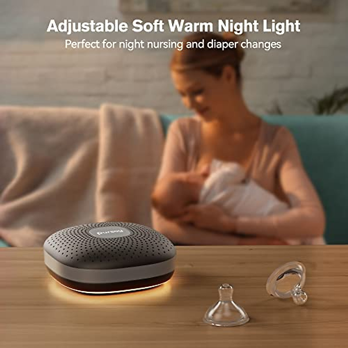 Pursay Sound Machine - White Noise Machine for Adults Baby, Portable Sound Machine for Sleeping with Night Light, 21 HiFi Sounds, Rechargeable for Meditation Travel Office Privacy Noise Canceling