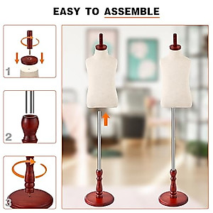 Child Mannequin, Kid Dress Form Mannequin Torso Adjustable Height Unisex Toddler Mannequin Body with Solid Wooden Base, for Clothing Dress Jewelry Display, (Brick red, 2-3 Years Old)