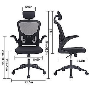 ALEAVIC Ergonomic Office Chair, High Back Office Chair, Home Office Desk Chair, Breathable Mesh Office Chair, Comfort Swivel Task Chair with Flip-up Arms and Adjustable Height (Black)