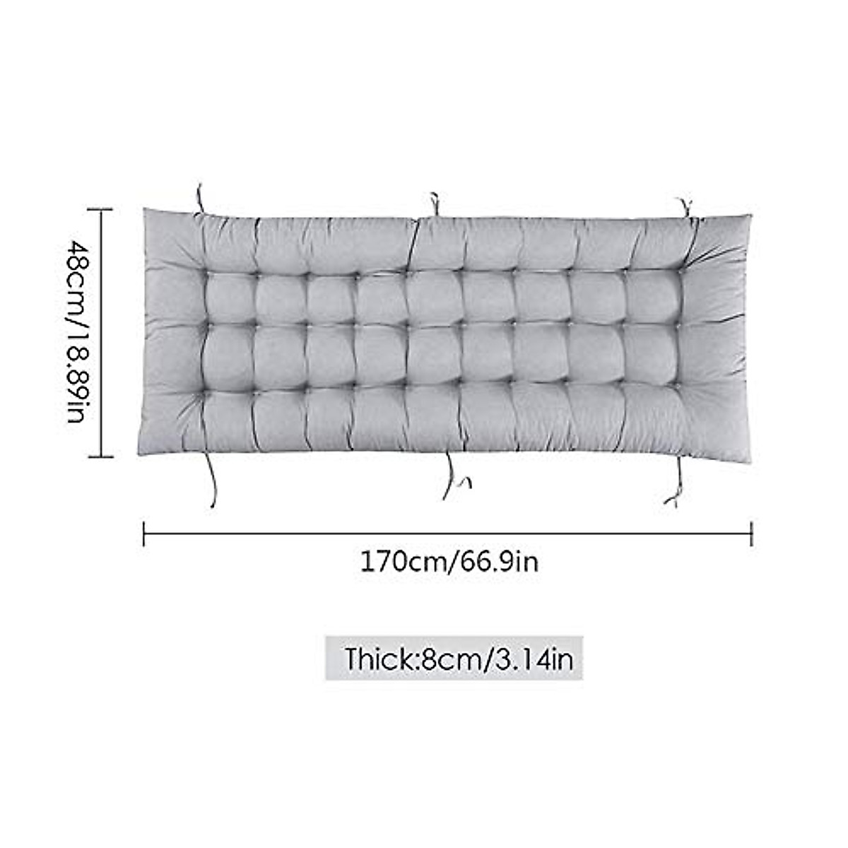 Moonase 67 Inch Patio Chaise Lounger Cushion, IndoorOutdoor Rocking Chair Sofa Cushion with Ties and Top Cover,Non-Slip Sun Lounger Rocking Chair Swing Bench Cushion, Gray