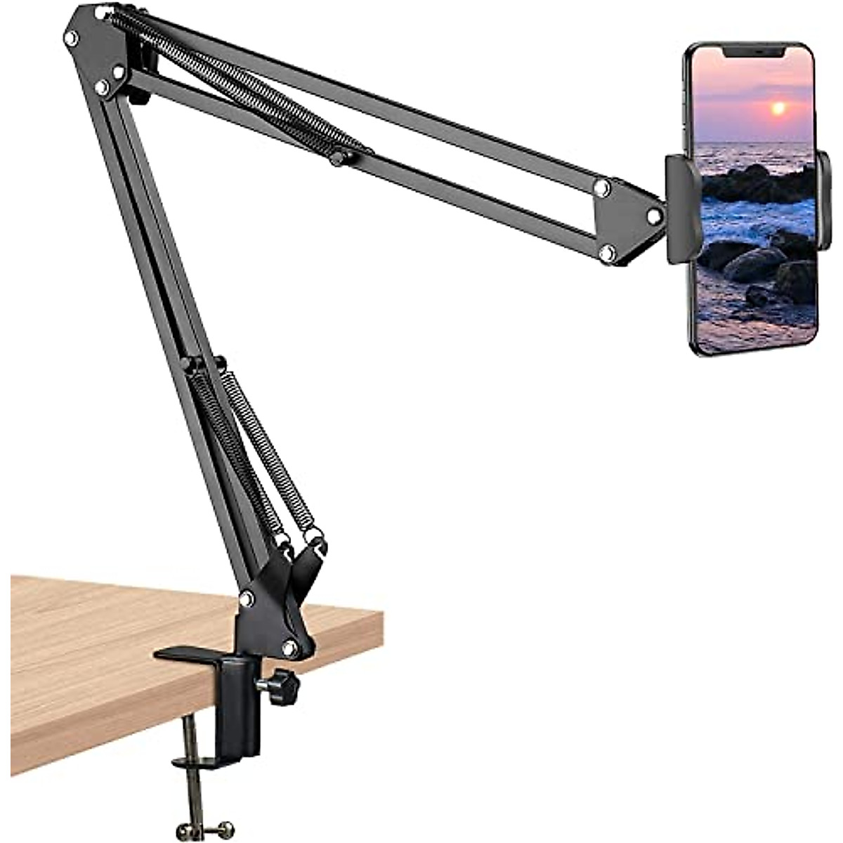 Cell Phone Holder, Phone Clip Holder Clamp for Desk,Universal Phone Stand Holder Mount Flexible 360° Rotation,Long Arm Bracket for 3.5-6.5in Phones Mobile Stand for Bed, Office, Kitchen