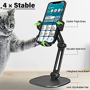 Phone Stand for Desk [No Dropping Stable Triple-Clamp Holder] Adjustable Height 360 Degree Rotation Heavy Base Thick Case Friendly, APPS2Car Multifunctional Cell Phones Stand for iPhone Android Phones