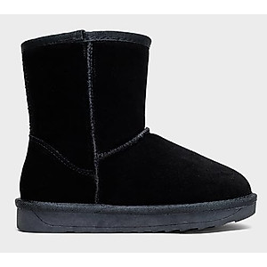 Vepose Boy's Girl's Snow Boots Black Cow Suede Leather Warm Classic Booties for Big Kids Size 4(CTX827 Black 04)