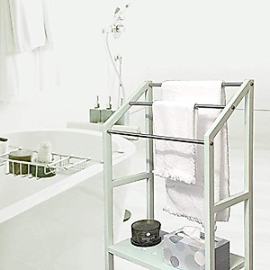 Asta Freestanding 3-Tier Towel Rack with Stainless Steel Towel Bars and Storage Shelf. Powder-Coated Metal Organizer with Adjustable TPR Levelers for Bath, Towels and Much More. B502 (Light Sage)