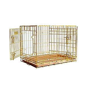 HOMEY PET Gold Color Folding Design Dog Crate Puppy Kennel with Removable Floor Grid and Pull Out Tray