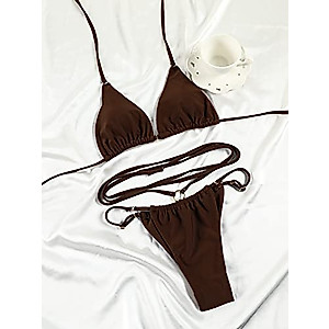 Women Halter String Bikini Set Sexy Thong Cheeky Two Piece Swimsuits Solid Color Bathing Swimwear