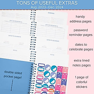 Vera Bradley Hardcover Daily Planner 2023-2024, Spiral Planner Dated August 2023 - December 2024, Jumbo Size Cute Planner, Weekly Planner with Monthly Calendar, Stickers, & Pockets, Sea Air Floral