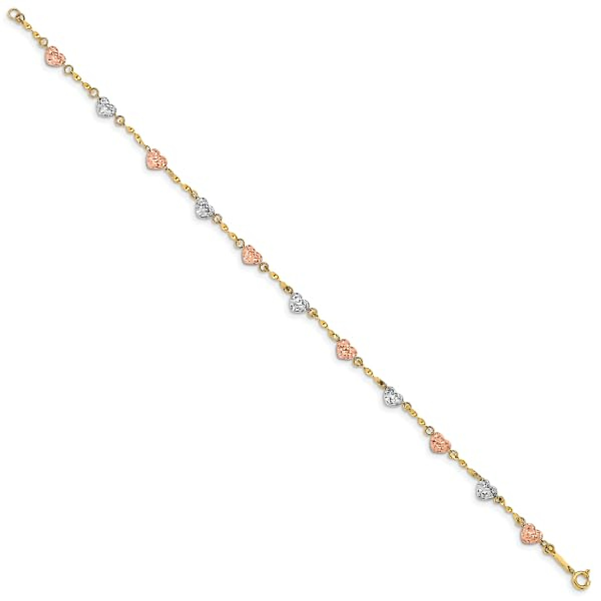 IceCarats 14K Tri Color Gold Heart Love Chain Charm Bracelet 7 inch