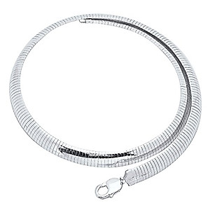 9mm Solid .925 Sterling Silver Flat Omega Choker Chain Necklace, 18 inches