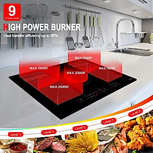 GASLAND Induction Cooktop 30 Inch, Built-in Electric Cooktop IH77BFH 5 Booster Burners Including 2 Flexi Element, 9 Power Levels, Sensor Touch Control, Safety Lock, 1-99 Minutes Timer, 240V