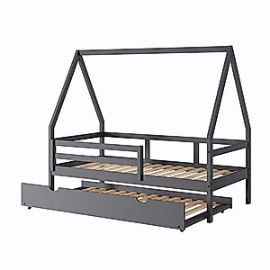 Donco Kids A-Frame Modern Twin Dark Grey House Bed with Twin Trundle