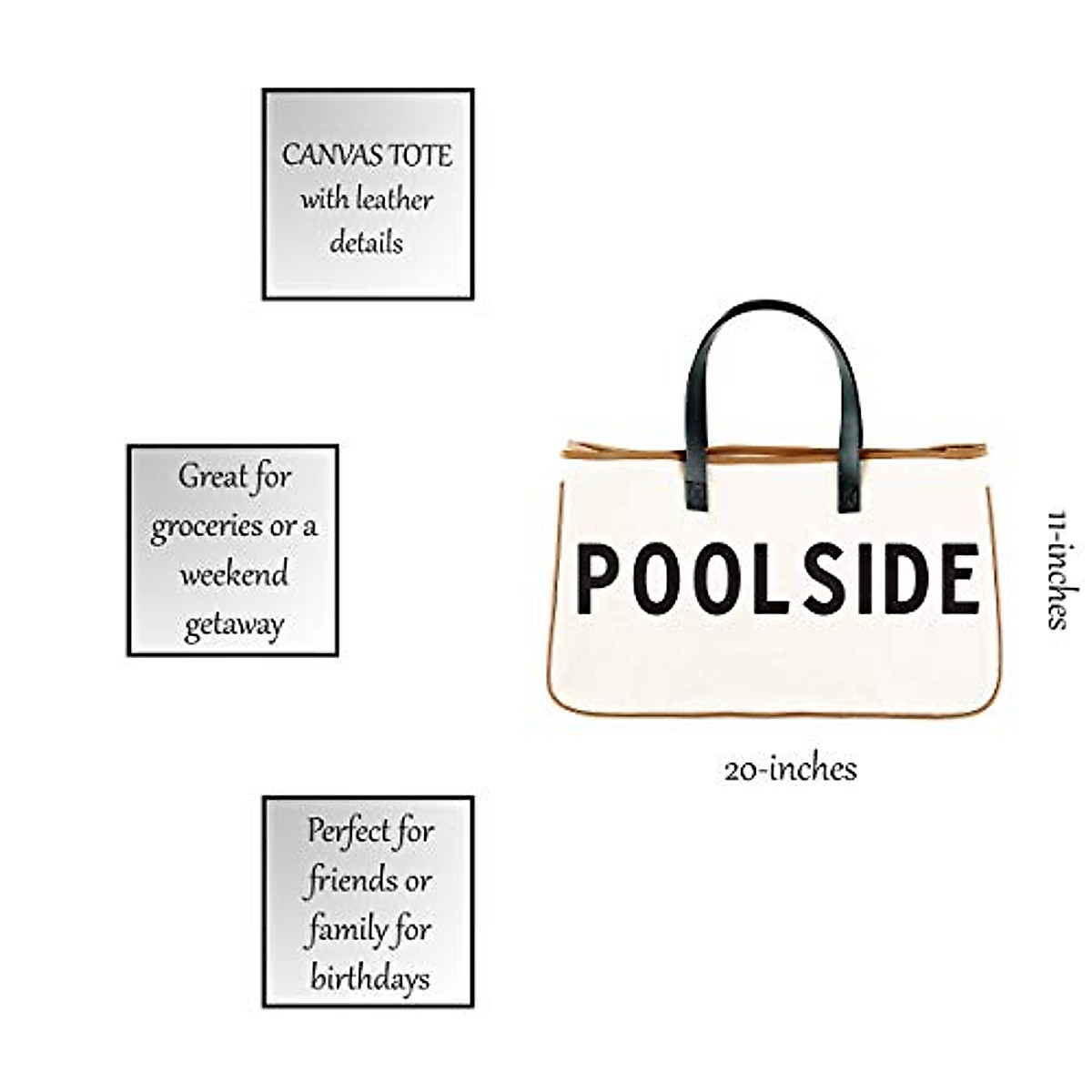 Santa Barbara Design Studio Tote Bag Hold Everything Collection Black and White 100% Cotton Canvas with Genuine Leather Handles, Large, Poolside