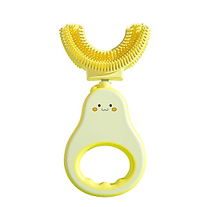 RAXIFU 2 Pack Toddler Toothbrush for Age 2-6 Years,Kids Toothbrush for 1-7 Years Children, U-Shape Extra Soft Toothbrush for Children （Pear Green-Yellow）