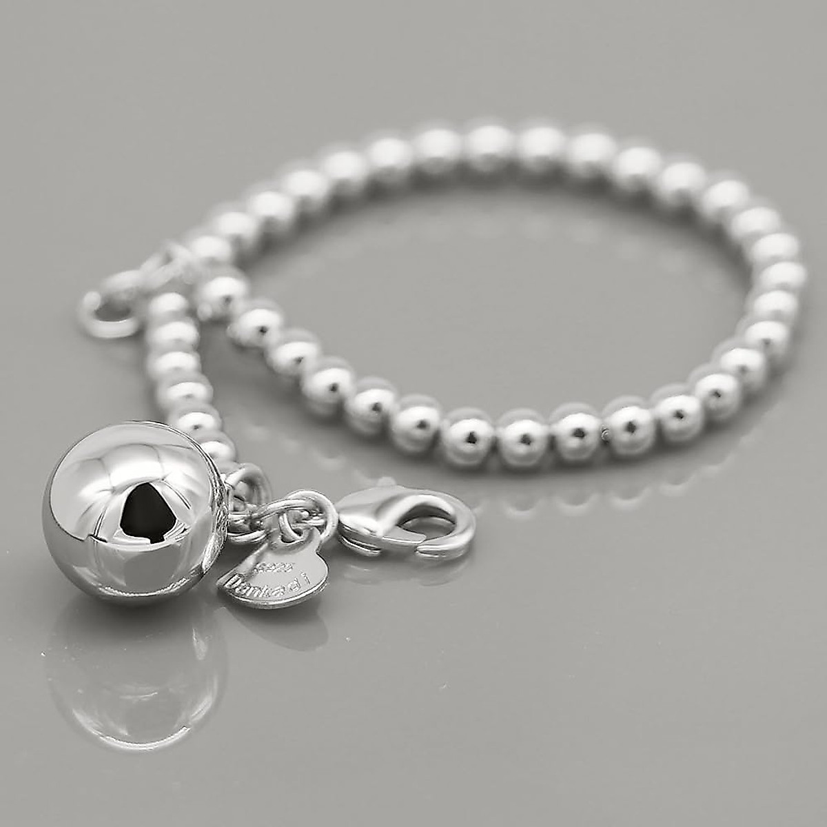 Meilanduo 925 Sterling Silver Women's 4MM/6MM Italian Bead Chain Bracelet with Ball/Heart Charm, Handmade Bead Italian Bracelet, Sizes 5.1" to 8.3" Inch for Women (Heart Charm, 4MM 7.5", Silver-Tone)