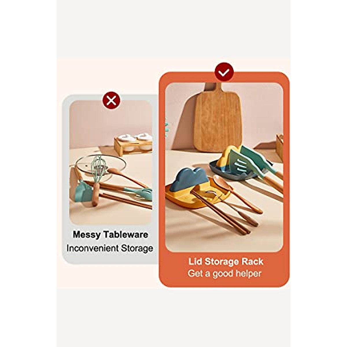 Spoon Rest with Pot Lid Holder, kitchen gadget set, used in kitchen neat cutlery-Multi-set (cloud)