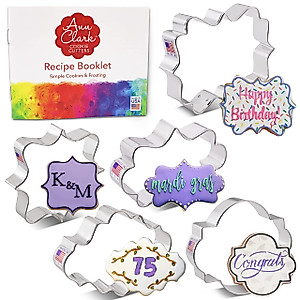 Plaque Cookie Cutters 5-Pc. Set Made in USA by Ann Clark, Square Plaque, Oval Plaque, Photo Plaque, Long Fancy Plaque, Square Plaque