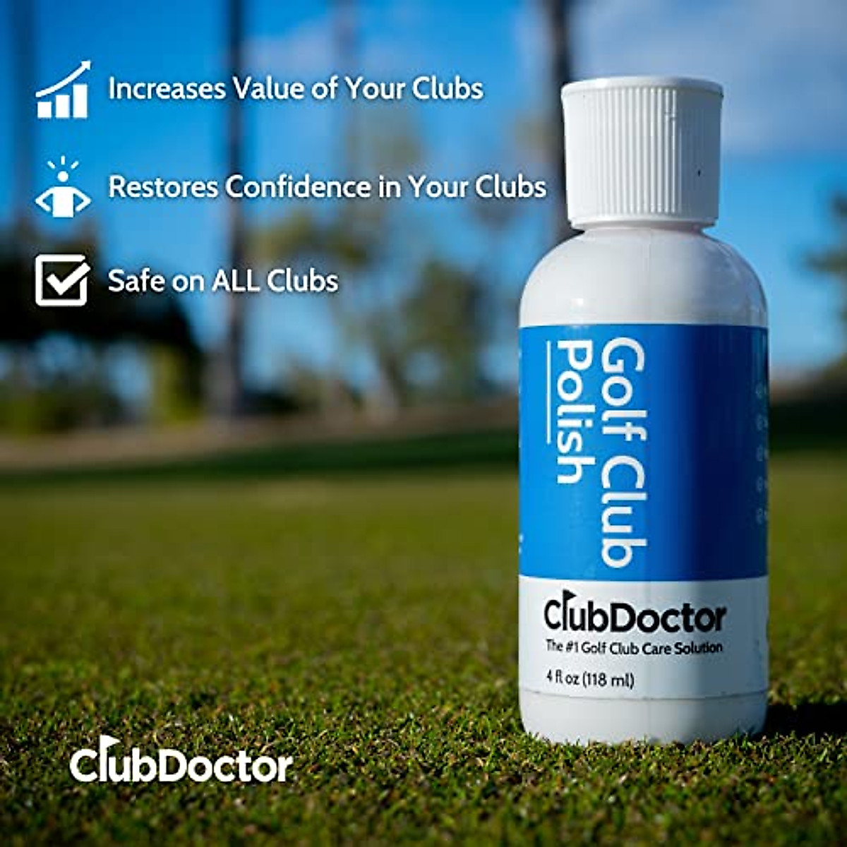 Club Doctor Golf Club Polish - Cleaner, Scratch Remover, and Rust Remover for Irons, Drivers, Putters, and Woods - Removes Scuffs and Skymarks - Made in USA - Golf Club Polishing and Cleaning Kit