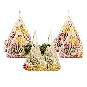 Reusable Produce Bags, Washable, Mesh Bags for Vegetables, Organic Mesh Produce Bags Cotton, Vegetable Storage Bags for Refrigerator Keep Fresh, Produce Storage Bag Set of 6(4 Mesh+2 String bags)