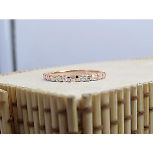 Dazzlingrock Collection 0.40 Carat (ctw) Baguette & Round White Diamond Stackable Wedding Band for Women in 10K Rose Gold Size 8