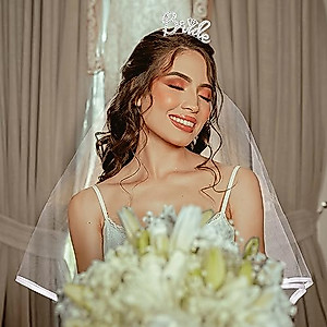 Jaciya Rhinestone Bridal Headband with Veil, Sparkly Headpiece for Bachelorette Party and Bridal Shower