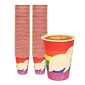100% Compostable Disposable Coffee Cups with Lids [12oz 80 Pack, Rainbow Pride Edition] Made from Unbleached Bamboo Fiber, Compostable Lids, To Go Coffee Cups with Lids by Earth's Natural Alternative