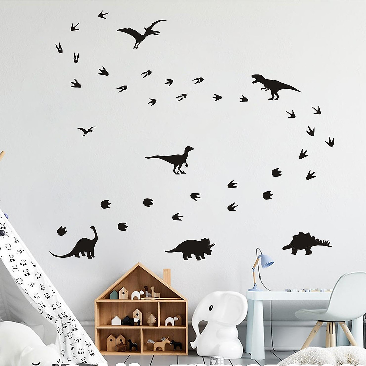 IKEYU Black Dinosaur Wall Stickers Dinosaur Footprints Wall Decor Dino Feet Wall Decals Animals Vinyl Dinosaur Wall Decals for Boys Bedroom Kids Room Nursery