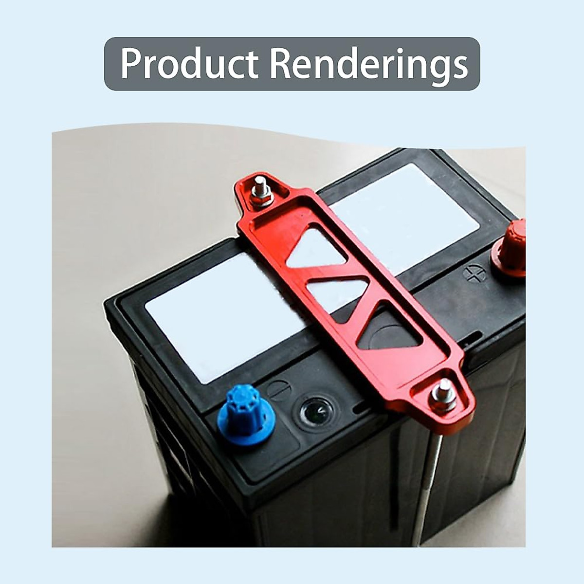 Battery Hold Down Bracket Holder, Aluminum Alloy Car Battery Hold Down Bracket, Battery Hold Down Bracket with 10in J Bolts, Battery Tray for Car Battery Mount Bracket Hold Lock Accessories (Red)