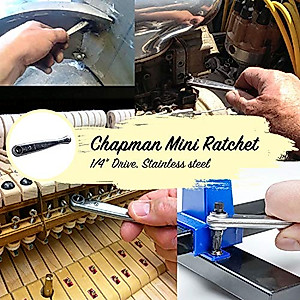 Chapman MFG CM-13 Mini Ratchet, 1/4" Drive, USA Made Stainless Steel Ratchet with 20 Tooth Gear & 18 Degree Working Arc