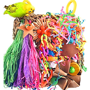 KATUMO Conure Toys, Bird Grass Mat Parakeet Shredder Hanging Toys Cockatiel Foraging Toys Parrot Climbing Wall Toys Lovebird Cage Toys for Small Birds