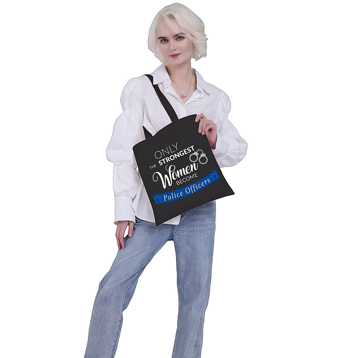 VAMSII Female Police Officer Gifts Police Tote Bag Policewoman Gift Police Academy Gifts Police Graduation Gifts Shopping Bag (Police Officer Tote)