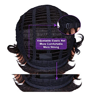 Flandi Short Pixie Cut Wigs for Black Women Natual Black Curly Pixie Wigs with Bangs Short Wigs Human Hair Wigs Short Curly Layered Pixie Wig for Women (Short Pixie Wavy 1B#)