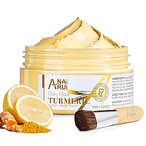 ANAI RUI Turmeric Vitamin C Face Mask for Dark Spots, Kaolin Clay Mask with Vitamin C E and Aloe, Skin Care Turmeric Clay Mask for Acne & Refineing Pores, Smooth & Radiant Skin, 4.23 OZ