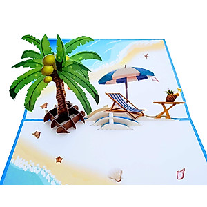 iGifts And Cards Oceanfront 3D Pop Up Greeting Card - Tree, Palms, Ocean, Beach, Vacation, Calm, Bon Voyage, Fun, Just Because, Retirement, Mother’s Day, Father's Day, Happy Birthday