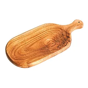 Rainforest Bowls 6"x5" Curved Edge Rectangular Javanese Teak Wood Cutting Board w/Handle- Ultra-Durable, Heavy Duty, Lasts Years w/Daily Use- Premium Style Handcrafted by Indonesian Artisans