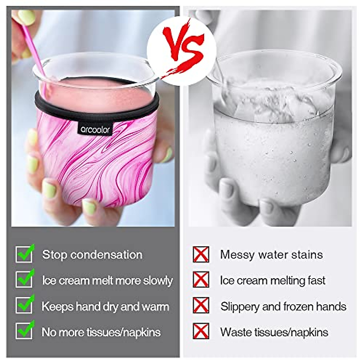 Arcoolor Ice Cream Neoprene Sleeve, Reusable Insulated Sleeves for Ninja Creami Pints, Compatible with NC301 NC300 NC299AMZ Series Ice Cream Maker Containers -Containers not Included (Mix, 4 Pack)