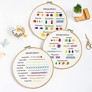 Santune Embroidery Kit - 3pcs Embroidery Patterns with Instructions for Beginners Cross Stitch Kits for Adults with 1 Embroidery Hoops, Color Threads and Needles, Good Hobbies for Women