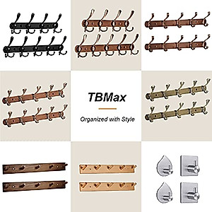 TBMax Coat Rack Wall Mounted with 5 Hooks, 2 Pack Decorative Metal Coat Hook Rail for Coat Hat Towel Purse Robes Mudroom Bathroom Entryway -Antique Copper