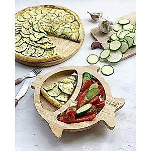 Bamboo Baby Plate with Suction - Kids and Toddler Suction Cup Plate for Babies, Non-toxic All-Natural Bamboo Baby Food Plate Stays Cool to the Touch for Baby-Led Weaning (Fish-Cherry)