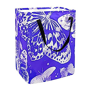 Purple Butterfly Laundry Basket Collapsible Storage bin with Handles for Hamper,Kids Room,Toy Storage