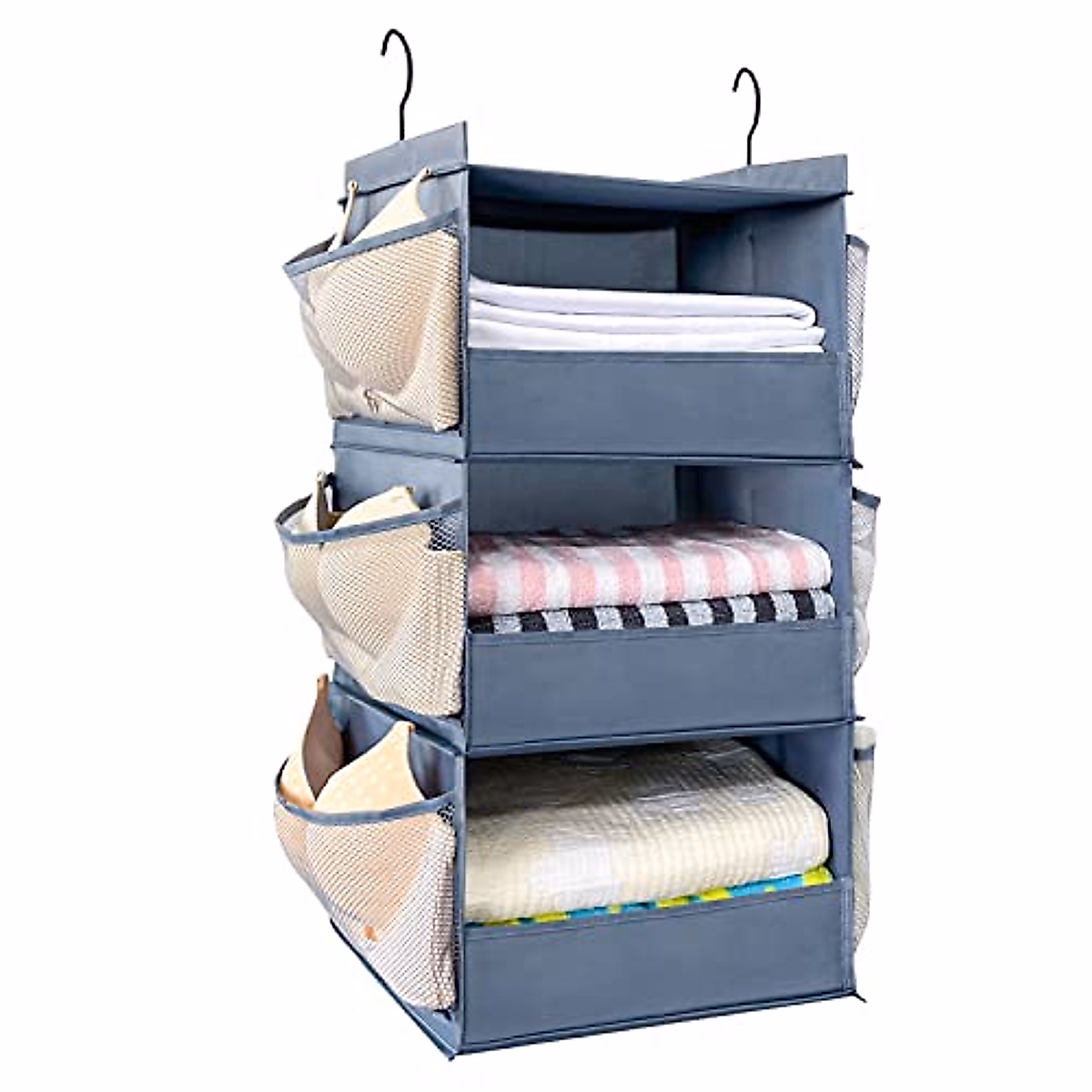 PENGFULL 3 Shelf Hanging Closet Organizer，Closet Hanging Organizer Foldable with 9 Side Pockets for Storage，Hanging Organizer for Closet & RV& Camper (Stationary Board)