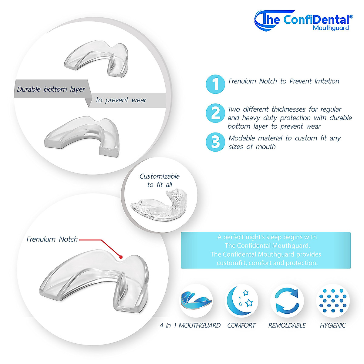 The ConfiDental - Pack of 5 Moldable Mouth Guard for Teeth Grinding Clenching Bruxism, Sport Athletic, Whitening Tray, Including 3 Regular and 2 Heavy Duty Guard (3 (lll) Regular 2 (II) Heavy Duty)