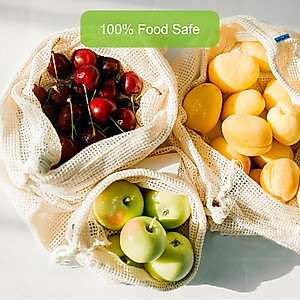 Reusable-Cotton-Mesh-Produce-shopping-Bags-Washable Eco Friendly Premium See Through Lightweight Net zero Bulk Bags for Veggie Fruit Vegetable Grocery Storage ( 9 Packs )