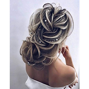 Chargances Set of 2 Bride Pearl Hair Vine Wedding Hair Accessories Long Headband Pearl Headband Hair Jewelry Long Hair Vine Ivory Pearl Hair Vine Boho Handmade Bridal Headpiece Bride Jewelry (Silver)