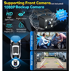 PLZ 7" Wireless Double Din Car Stereo Apple Car Play Radio Carplay Android Auto QLED Touch Screen, Bluetooth 5.3 Audio Receivers, 1080P Backup Camera, 4.2 Channel Outputs 240W, 2 Subwoofer, FM/AM, SWC