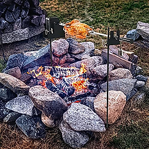 onlyfire Barbecue Rotating Cordless Dual Post Open Fire Spit Rotisserie Grill System with 38 Inch Spit Rod