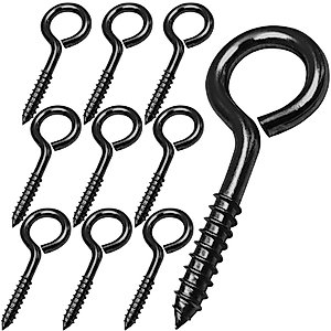 YGAOHF Eye Hooks Screw, 10 PCS 2.5 Inches Stainless Steel Eye Screws, Self Tapping Eyelet Screw Eye Bolts for Wood, Securing Cables Wires, Indoor & Outdoor Use, Black
