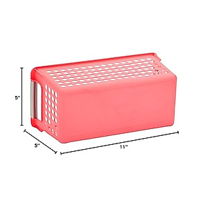 Farmlyn Creek 4 Pack Plastic Baskets with Handles, Narrow Storage Bins for Organizing, Kitchen and Laundry Shelves, Small Nesting Containers (4 Colors, 11.5 x 5 x 5 inch)